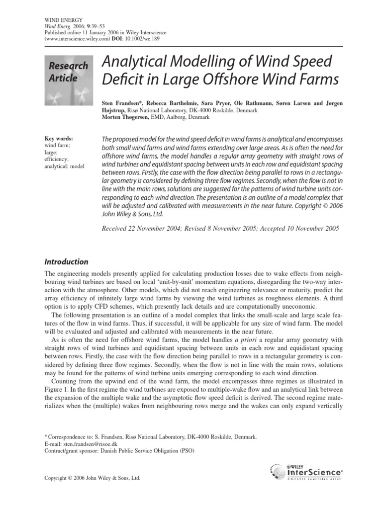 Wind Energy - 2006 - Frandsen - Analytical Modelling of Wind Speed ...