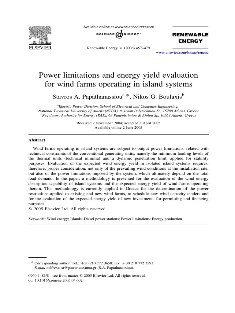 Wind Energy Yield Assessment in Islands | PDF | Wind Power | Wind Farm