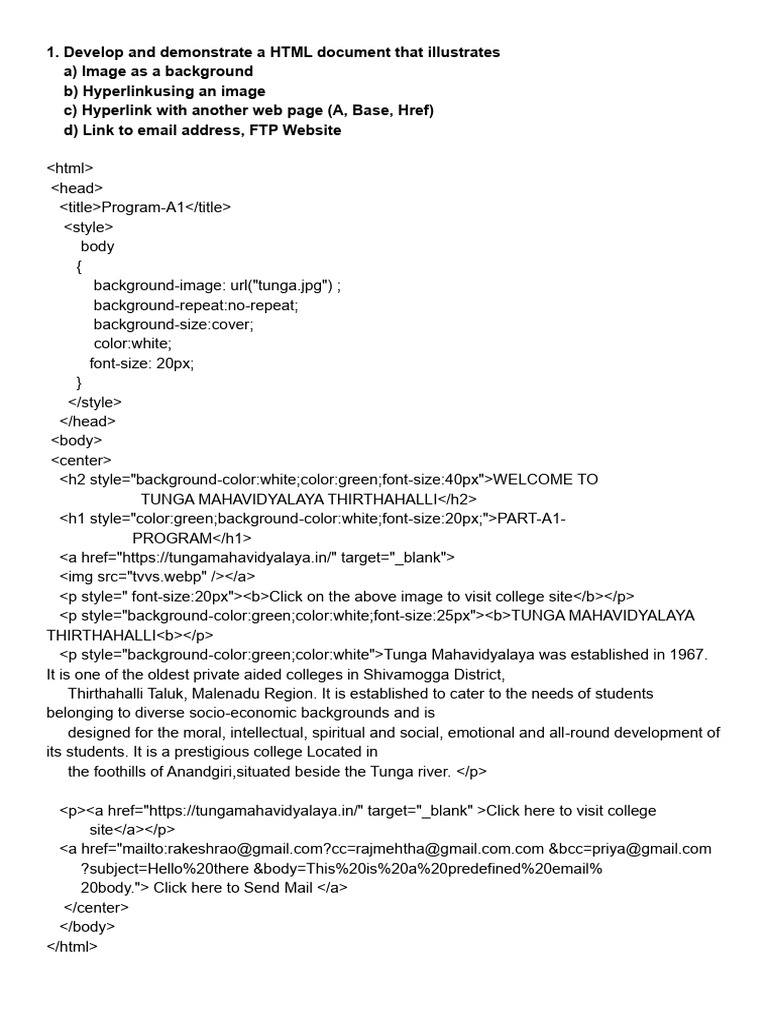 Tunga Mahavidyalaya HTML Overview | PDF