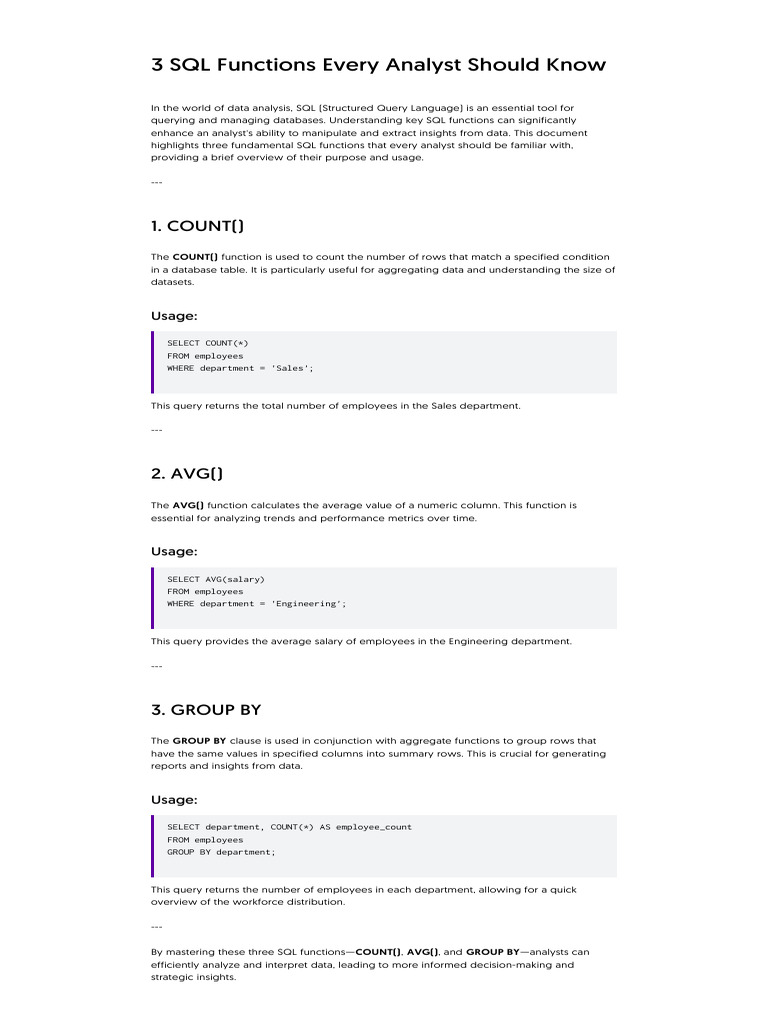 3 SQL Functions Every Analyst Should Know | PDF