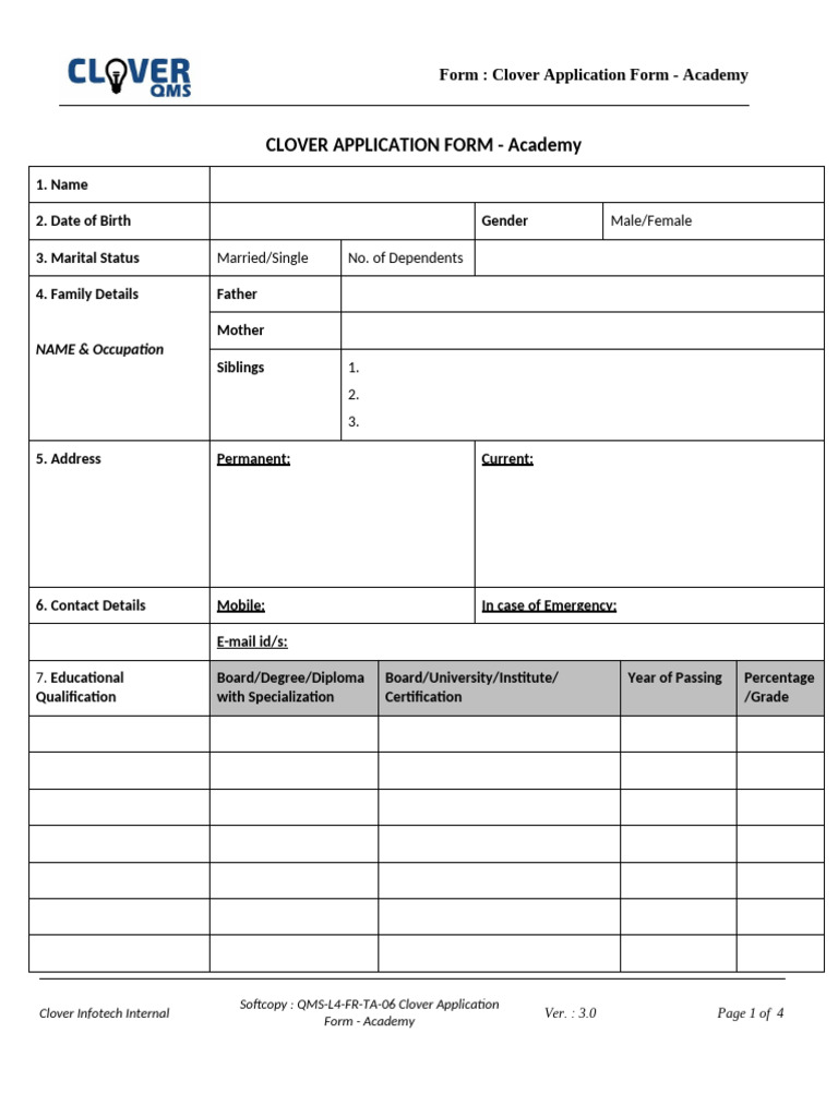 Clover Job Application Form | PDF