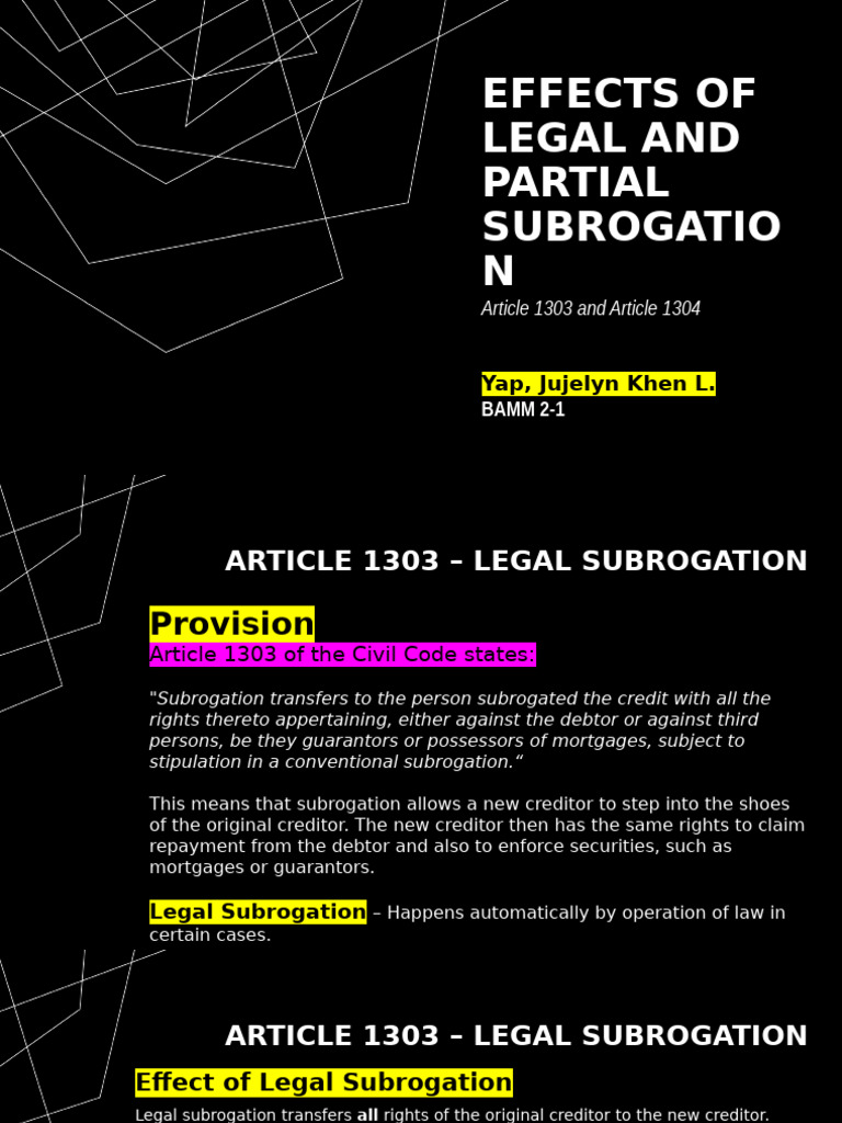 THE Effects of legal and partial subrogation | PDF | Debt | Subrogation
