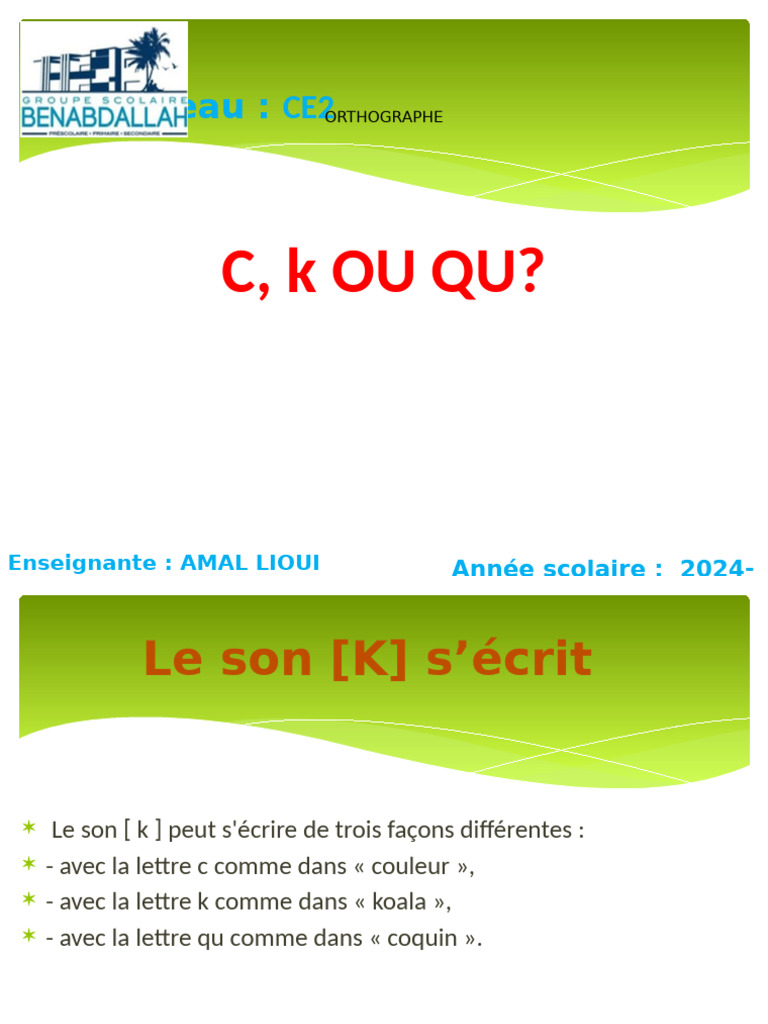 orthographe c, k qu | PDF