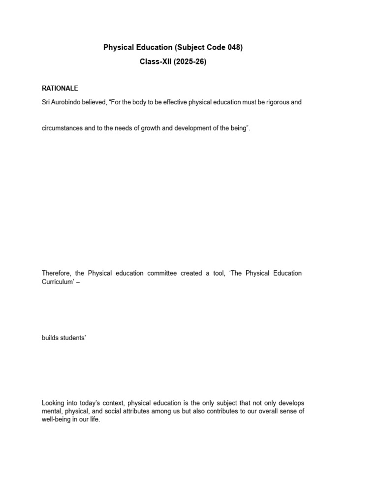 Physical Education Syllabus Class XII 2025-26 | PDF | Physical ...