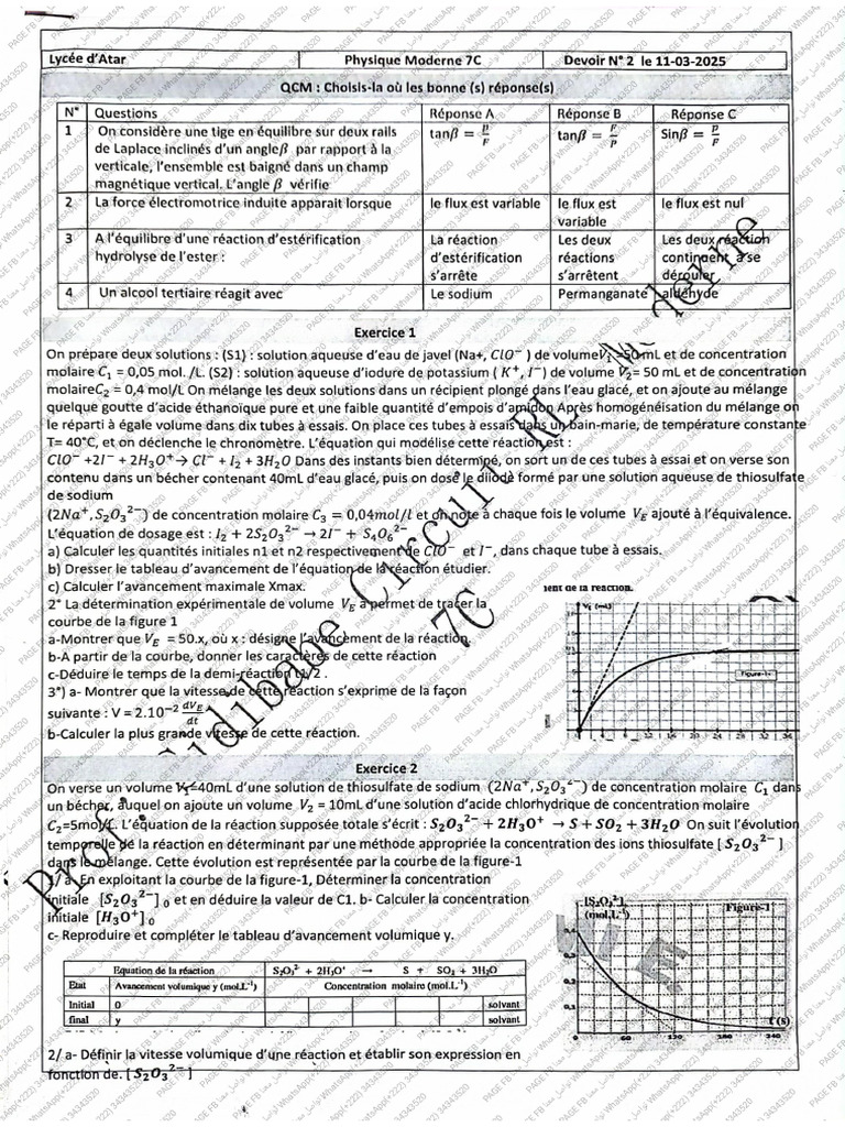 Devoir PC 7C Lycée D'atar 2024-2025 | PDF