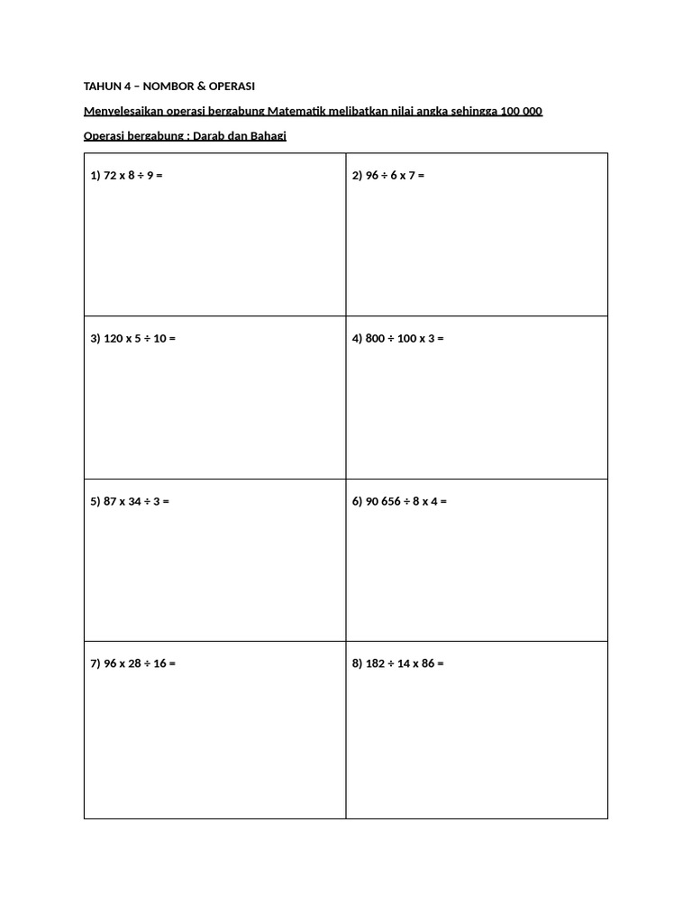 TAHUN 4 Darab Dan Bahagi | PDF