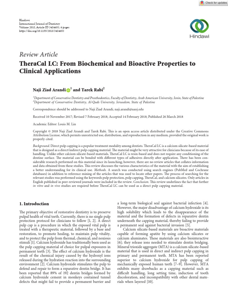 International Journal of Dentistry - 2018 - Arandi - TheraCal LC From ...