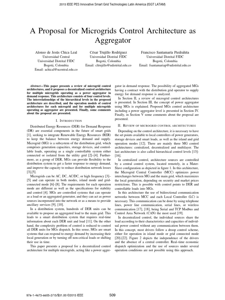 A Proposal For Microgrids Control Architecture As Aggregator | PDF | Power (Physics) | Electricity