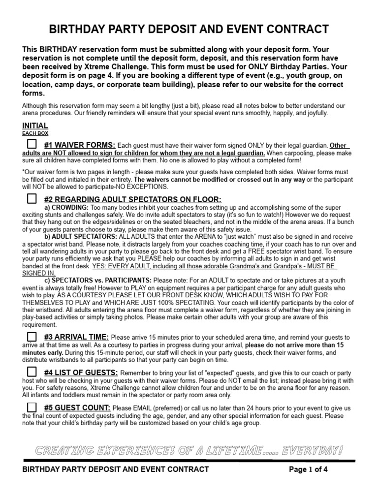 Birthday Party Event Contract Details | PDF | Credit Card | Fee