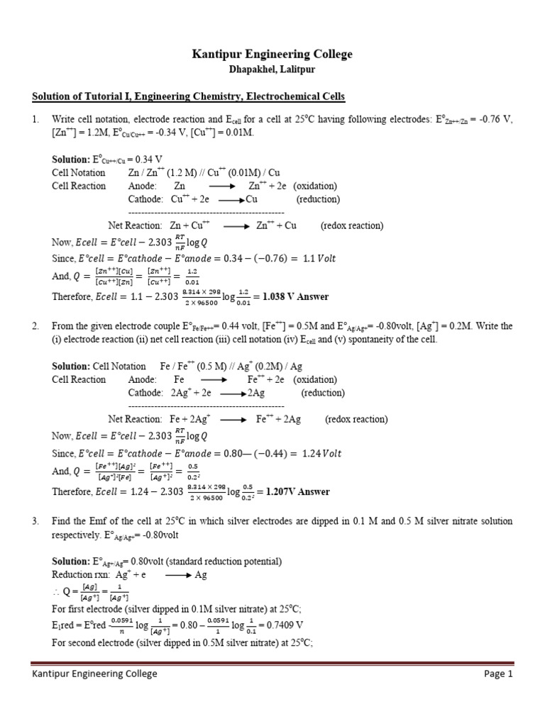 Electrochemical Cell Notation and Reactions | PDF | Redox ...