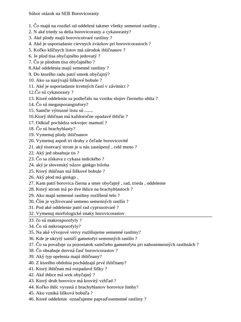 Otã¡zky Na SEB Borovicorasty | PDF