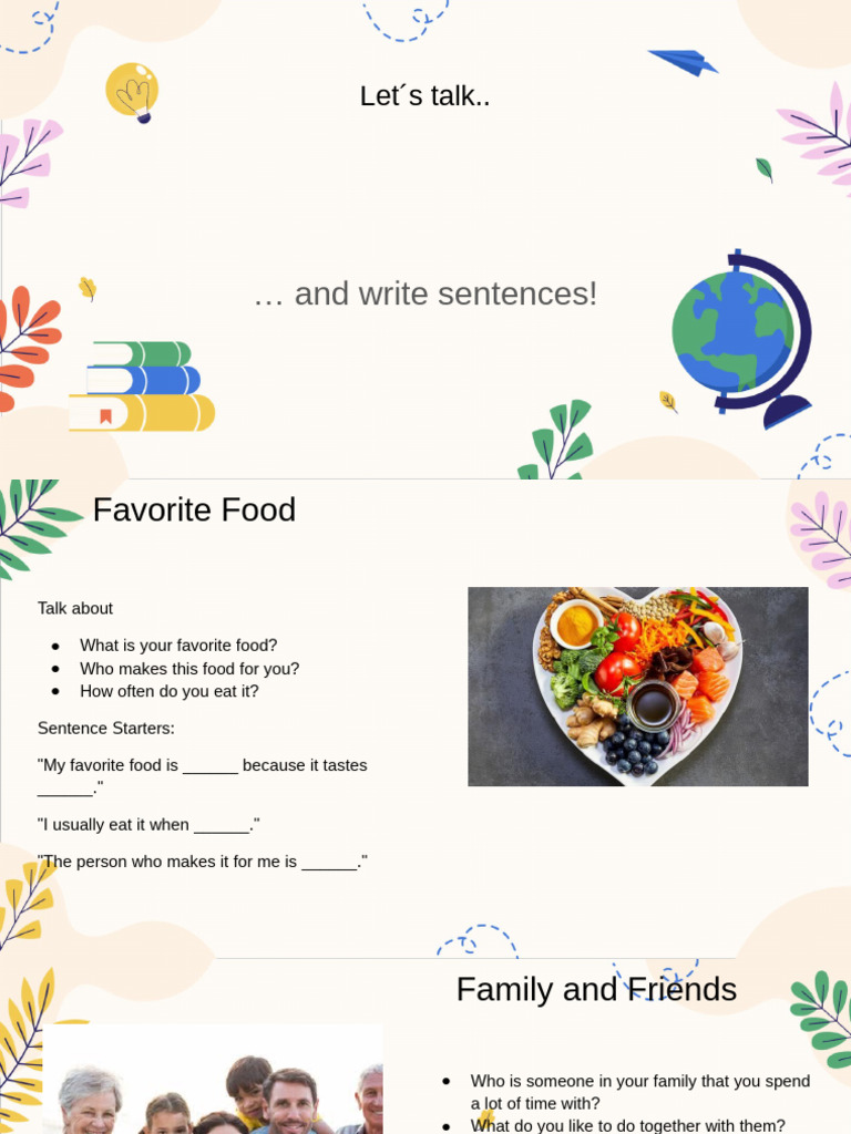 Warm Up Talking and Sentence Starters | PDF