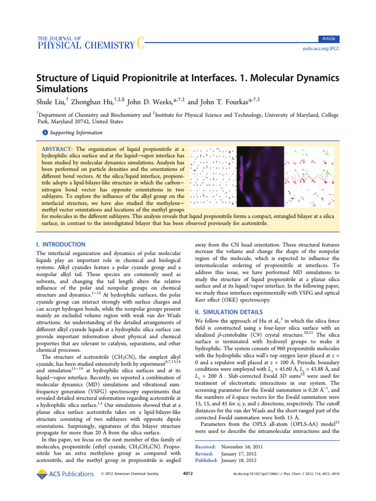 Propionitrile Density at Silica Interfaces | PDF | Chemical Polarity ...