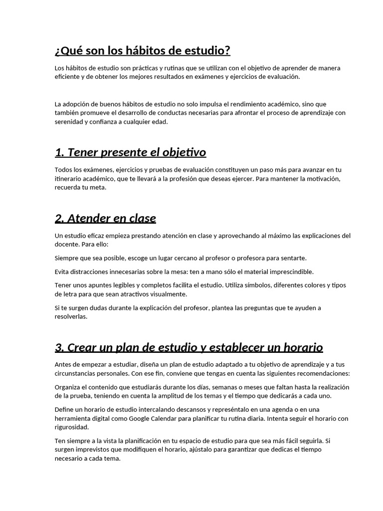 Mejores Hábitos De Estudio Eficaces Pdf Habilidades De Estudio