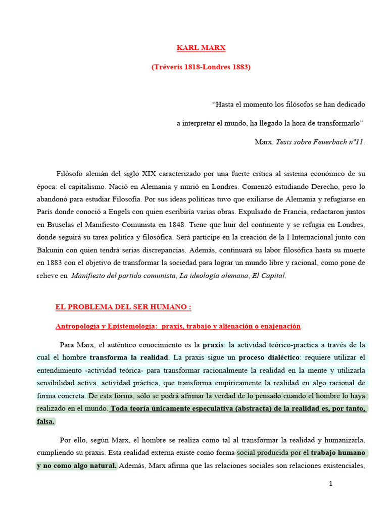 Karl Marx. | PDF | Karl Marx | La teoría de la alienación de Marx