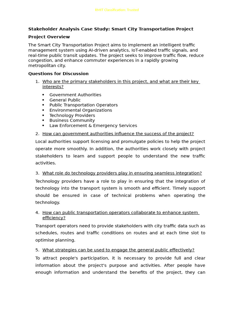 Stakeholder Analysis Case Study | PDF | Transport | Sustainability
