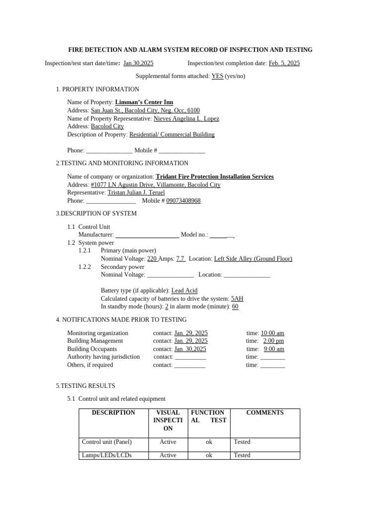 Fire Alarm System Inspection Report | PDF | Fire Sprinkler System ...