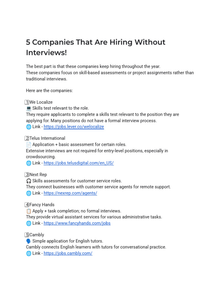 5 Companies That Are Hiring Without Interviews Pdf