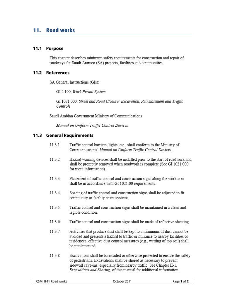 CSM Guidelines for Aramco Roadworks | PDF | Traffic | Road