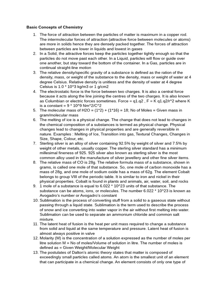 Basic Concepts of Chemistry | PDF | Periodic Table | Mole (Unit)