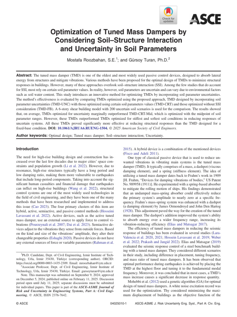 Roozbahan Turan 2025 Optimization of Tuned Mass Dampers by Considering Soil Structure ...