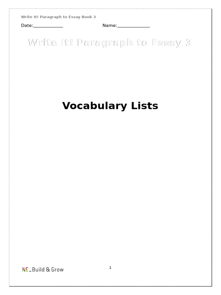 Write It Paragraph To Essay 3 Vocabulary Lists | PDF