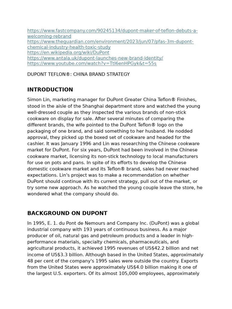 Dupont Case | PDF | Cookware And Bakeware | Chemical Industry