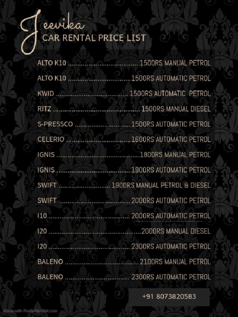 Jeevika Car Rental Price List | PDF