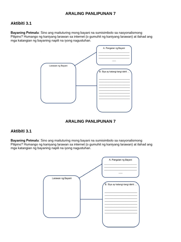 Activity for Grade 7 - AP 3.1 Nasyonalismo | PDF
