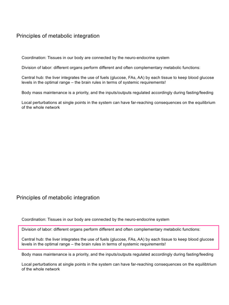 Metabolic Integration Principles Explained | PDF | Ketosis | Diabetes