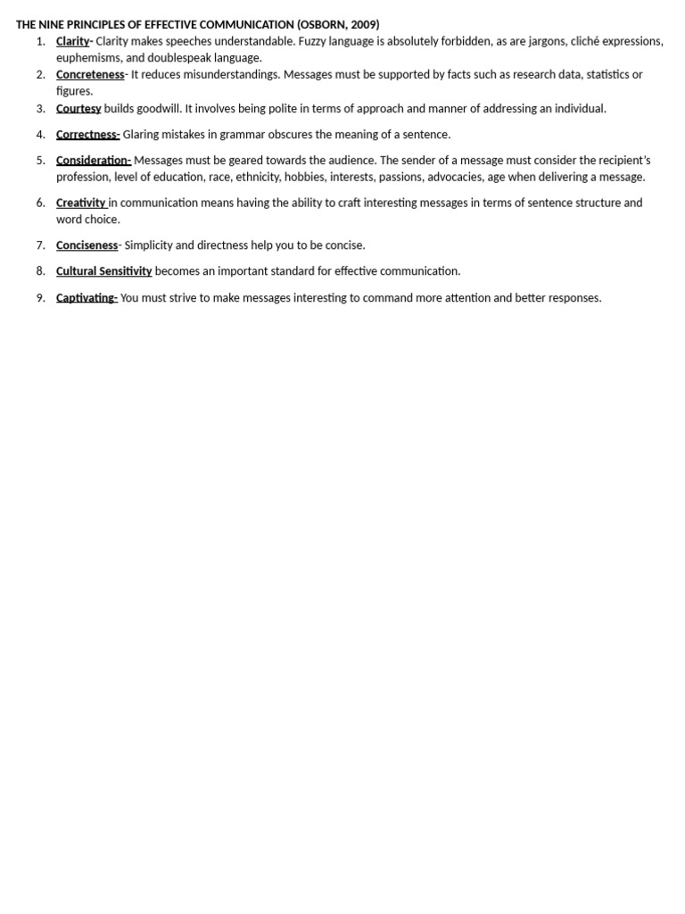 Nine Principles of Effective Communication | PDF