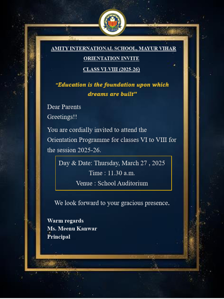 ORIENTATION PARENTS INVITE_6-8_25-26 | PDF