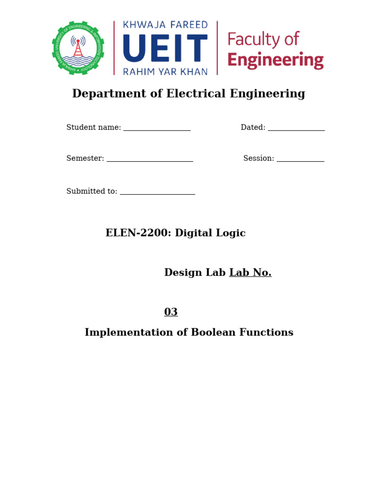 Boolean Functions in Digital Logic Lab | PDF