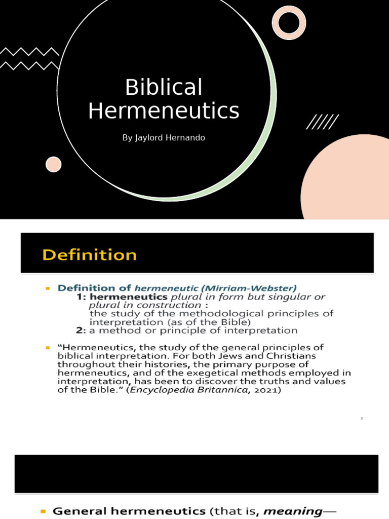 Hermeneutics Lecture 1 | PDF | Hermeneutics | Biblical Hermeneutics