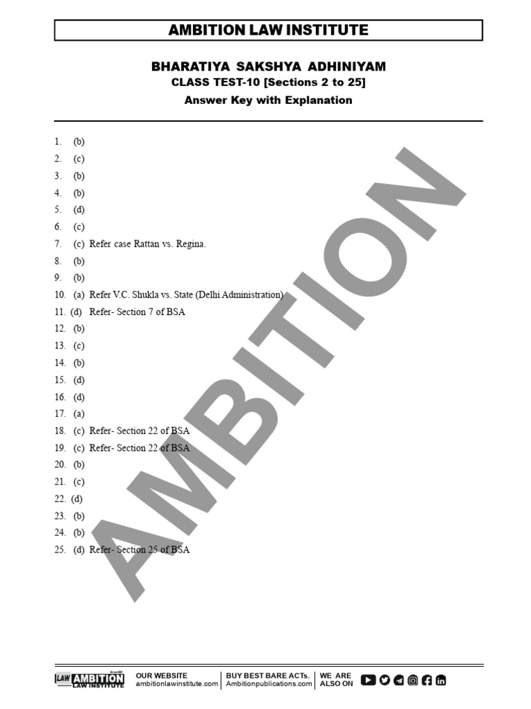 Test-10 (BSA) Answer Key | PDF