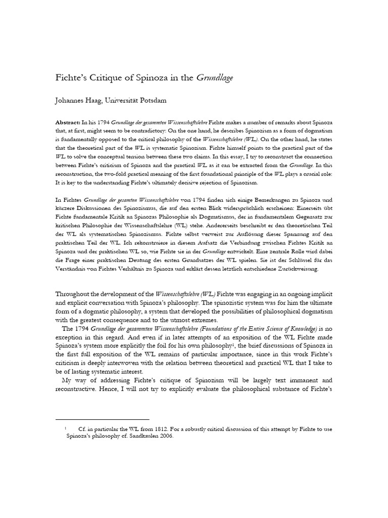 Fichtes Critique of Spinoza in The Grund | PDF | Baruch Spinoza ...