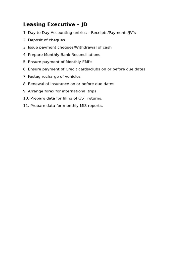 Leasing Executive Job Description | PDF