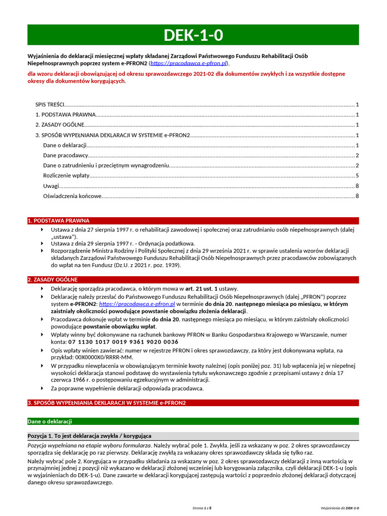 Wyjasnienia Do DEK-1-0 2021 | PDF