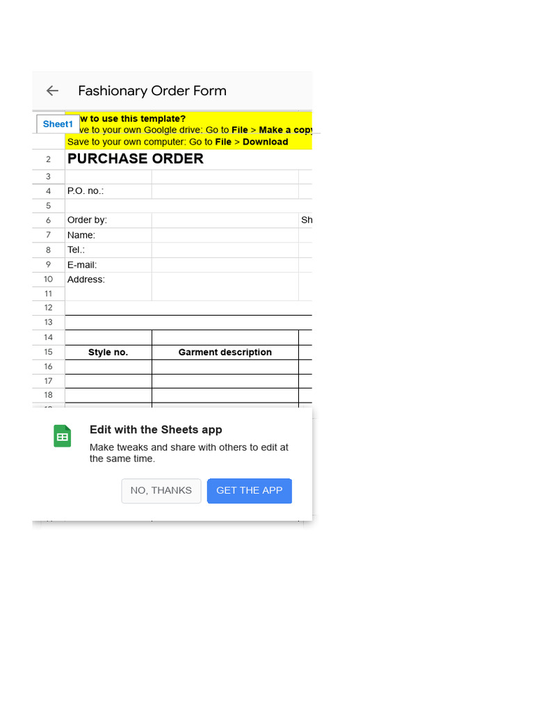 Fashionary Order Form - Google Drive | PDF