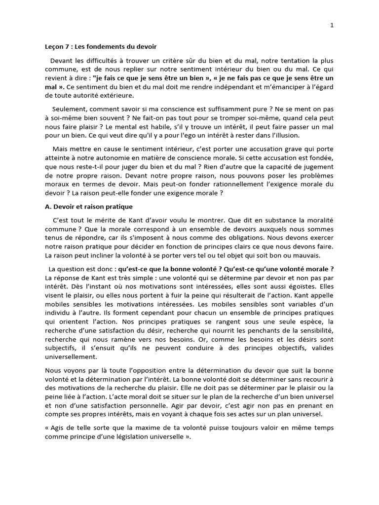 Devoir et bonne volonté selon Kant | PDF | Moralité | Raison