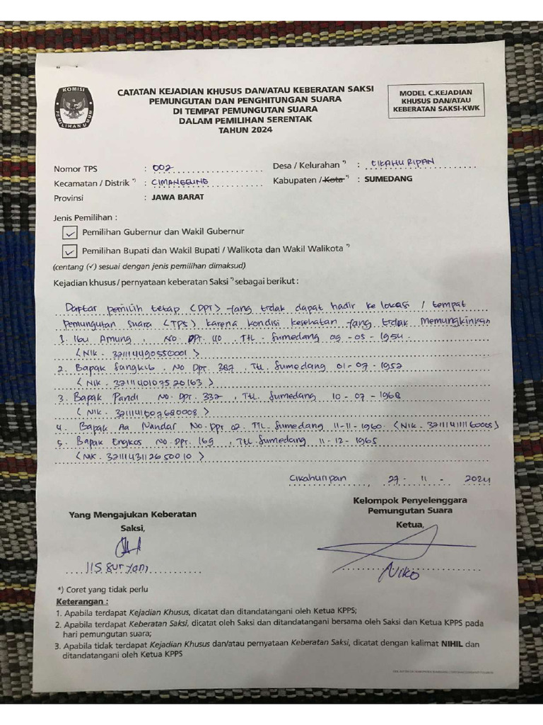 Catatan Kejadian Khusus TPS 002 | PDF