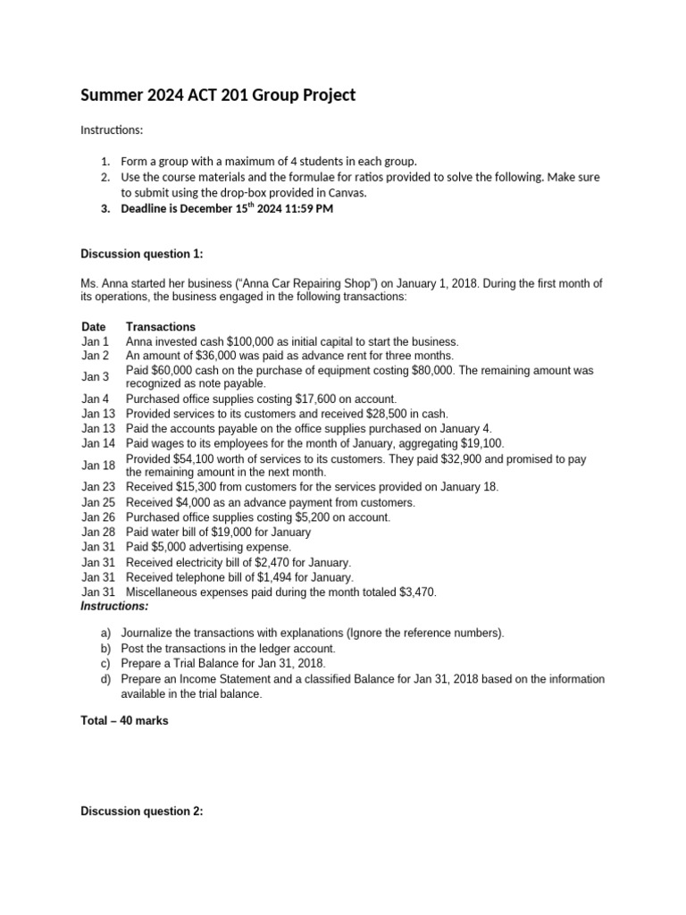 Summer 2024 ACT 201 Group Project Guide | PDF | Equity (Finance ...