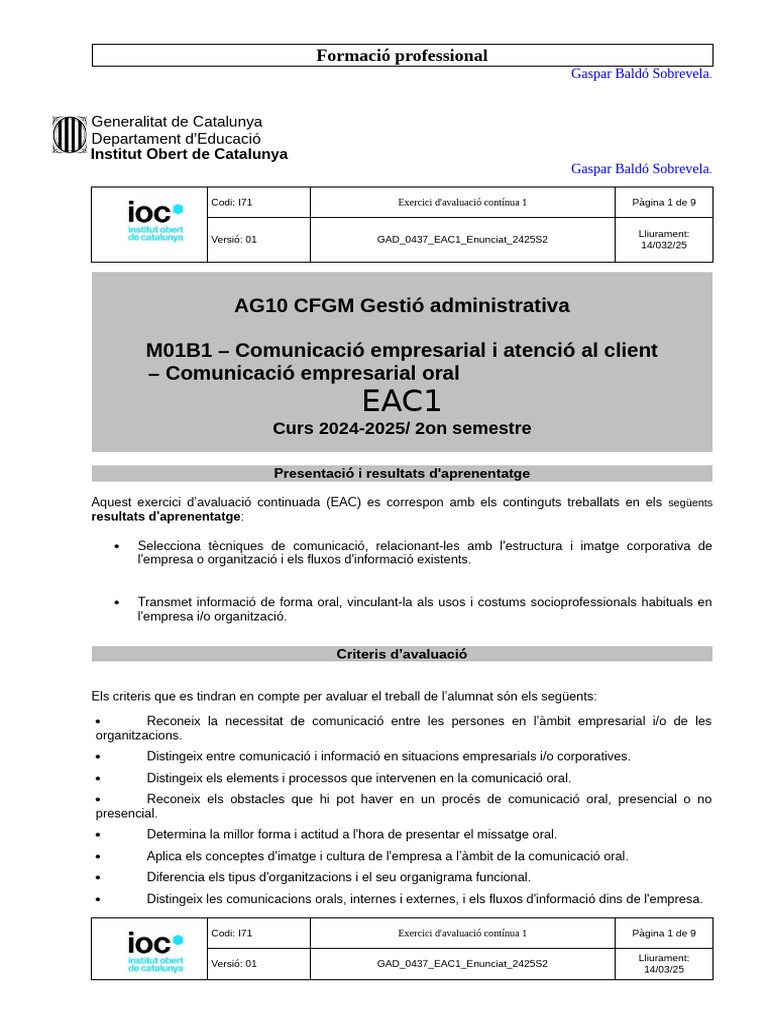 Eac 1 Eunciat D | PDF