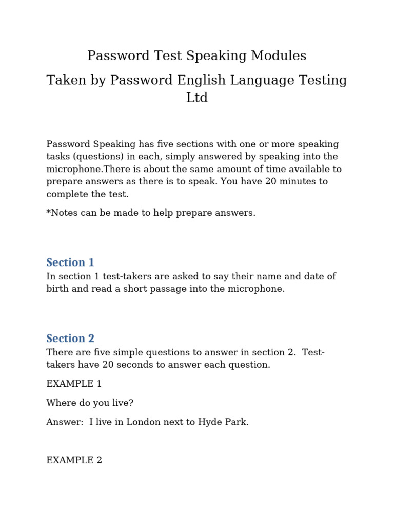 Password Test Speaking Modules | PDF