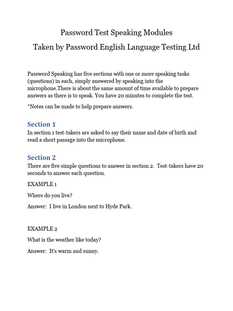 Password Test Speaking Modules | PDF