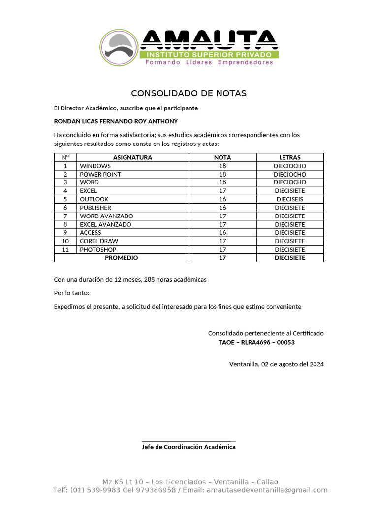 Consolidado de Notas | PDF
