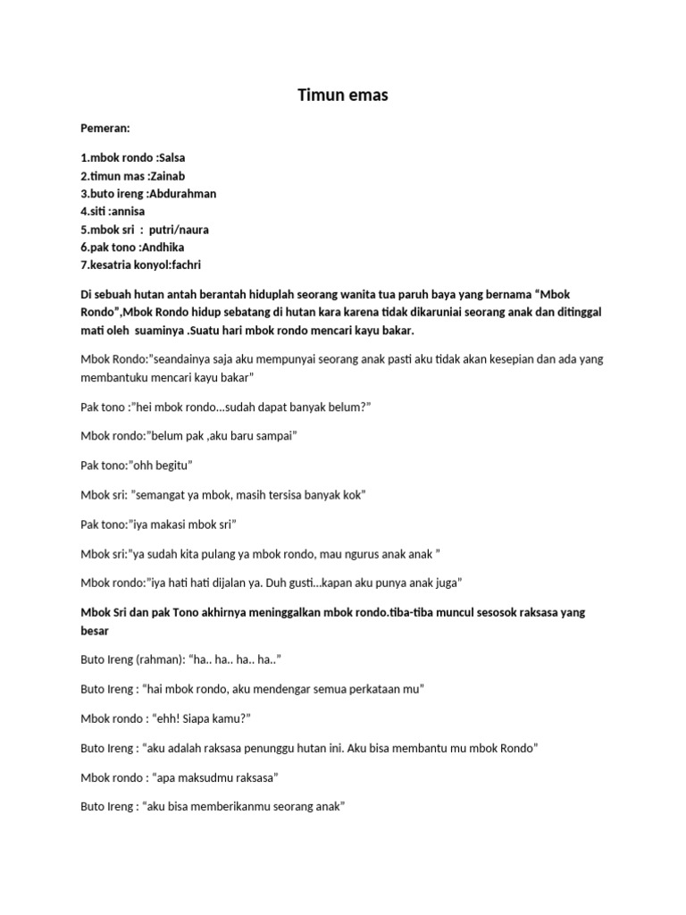 Timun Emas dan Buto Ireng | PDF