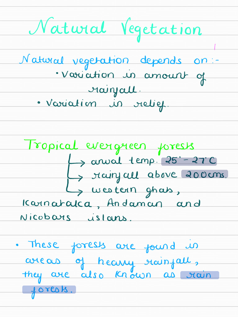GEOGRAPHY Natural Vegetation Notes Class 10th | PDF