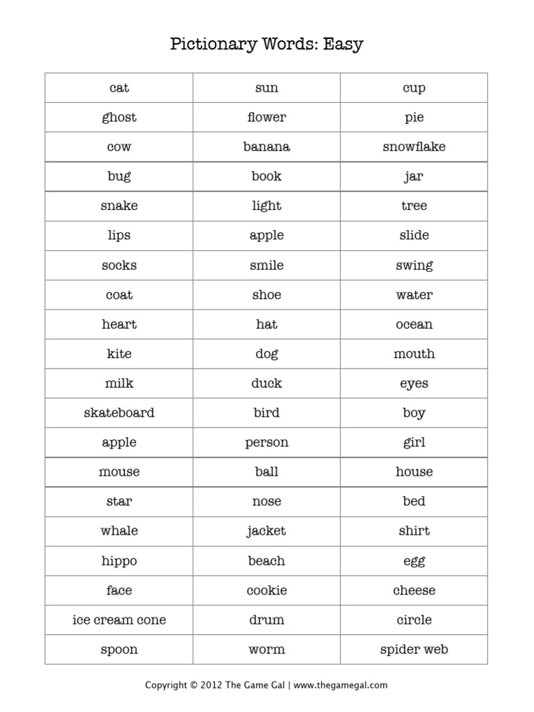 Pictionary Words Easy | PDF