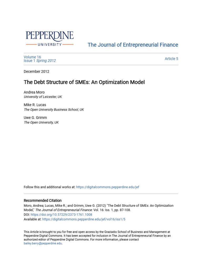 The Debt Structure of SMEs - An Optimization Model | PDF | Capital ...